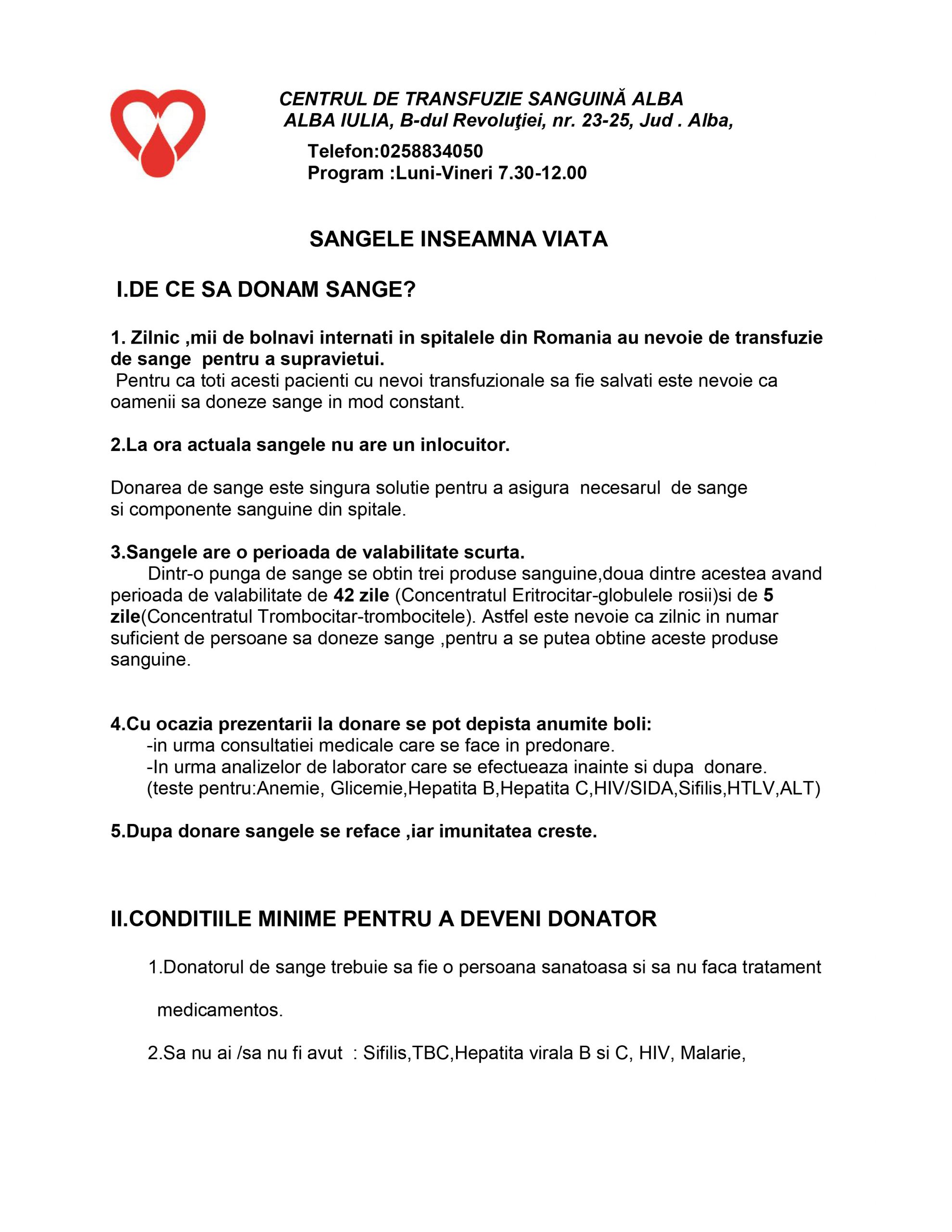 Donare de sange – Comuna Santimbru